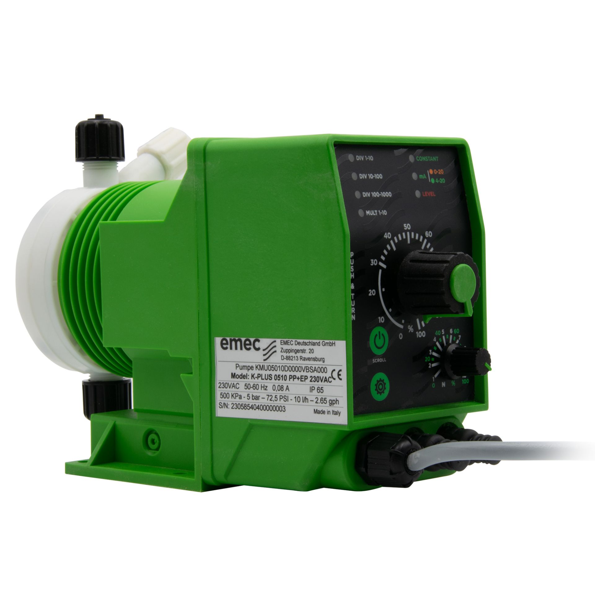emec K-Plus dosing pump - Pump head and seal material: PP 15 bar / 4 l ...